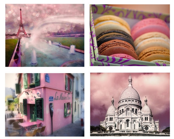 Pink Paris Print Set Set of 4 Prints 8x10 Paris Eiffel Tower | Etsy