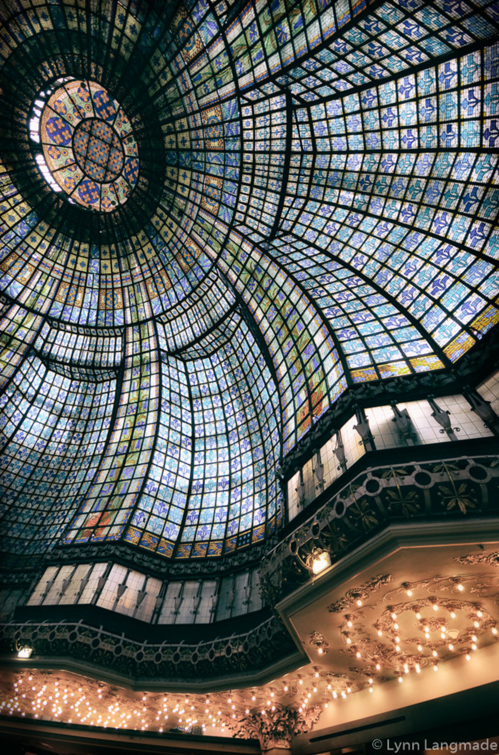 Paris Photography -blue Stained Glass Ceiling at Printemps Store, Paris ...