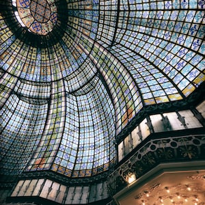 Paris Photography -blue Stained Glass Ceiling at Printemps Store, Paris ...