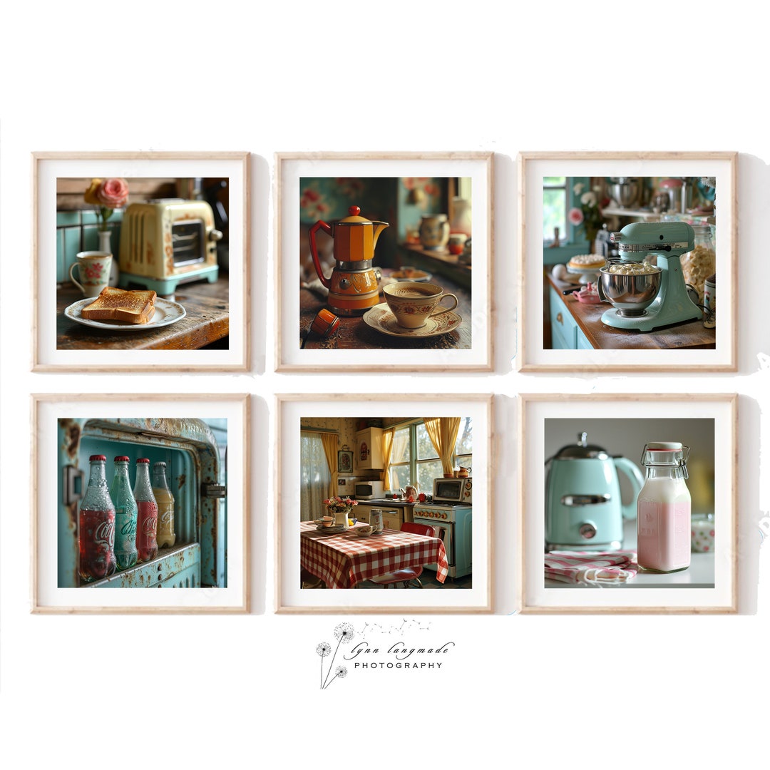 1950s Kitchen Print Set - Set of 6 Retro Kitchen Art Prints, Milk Jug ...