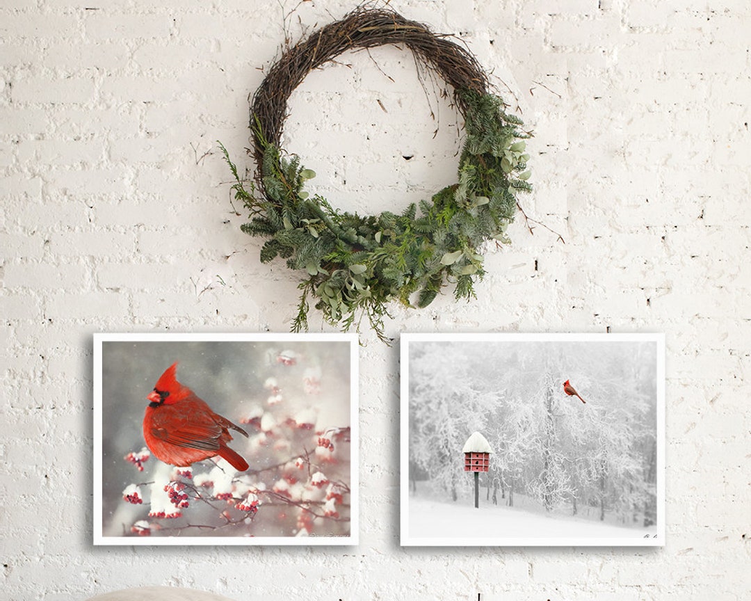 Christmas Prints Set of 2 Prints Red Cardinal Birds Christmas Canvas ...