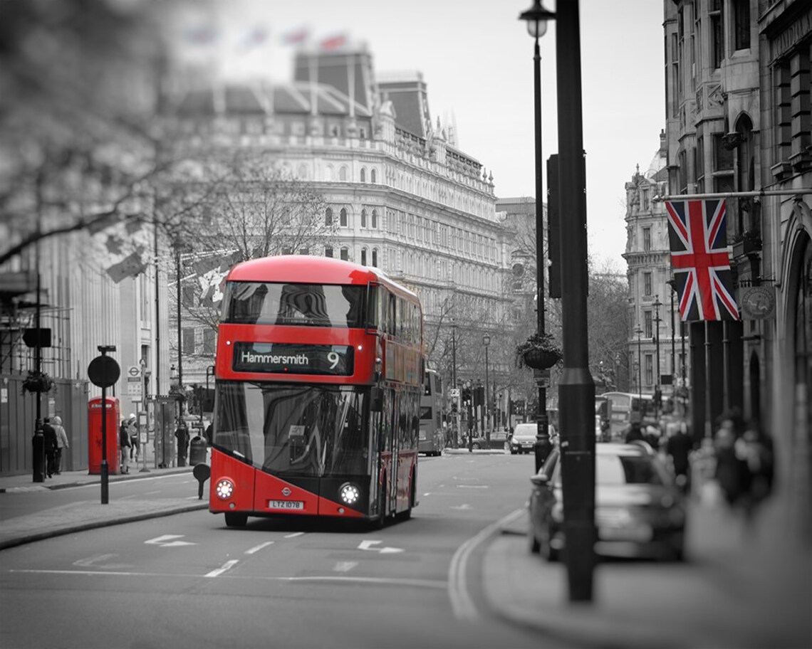London Bus Wall Art London Bus Print 16x20 Black White Red | Etsy