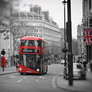 London Bus Wall Art - London Bus Print 16x20, Black White Red, London ...