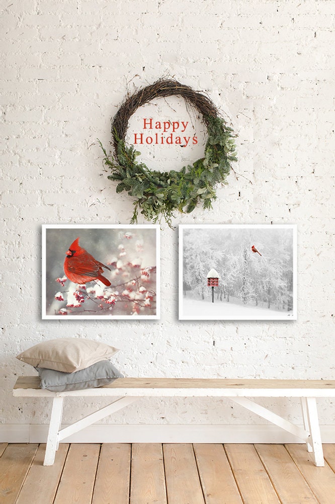 Christmas Prints Set of 2 prints red cardinal birds | Etsy