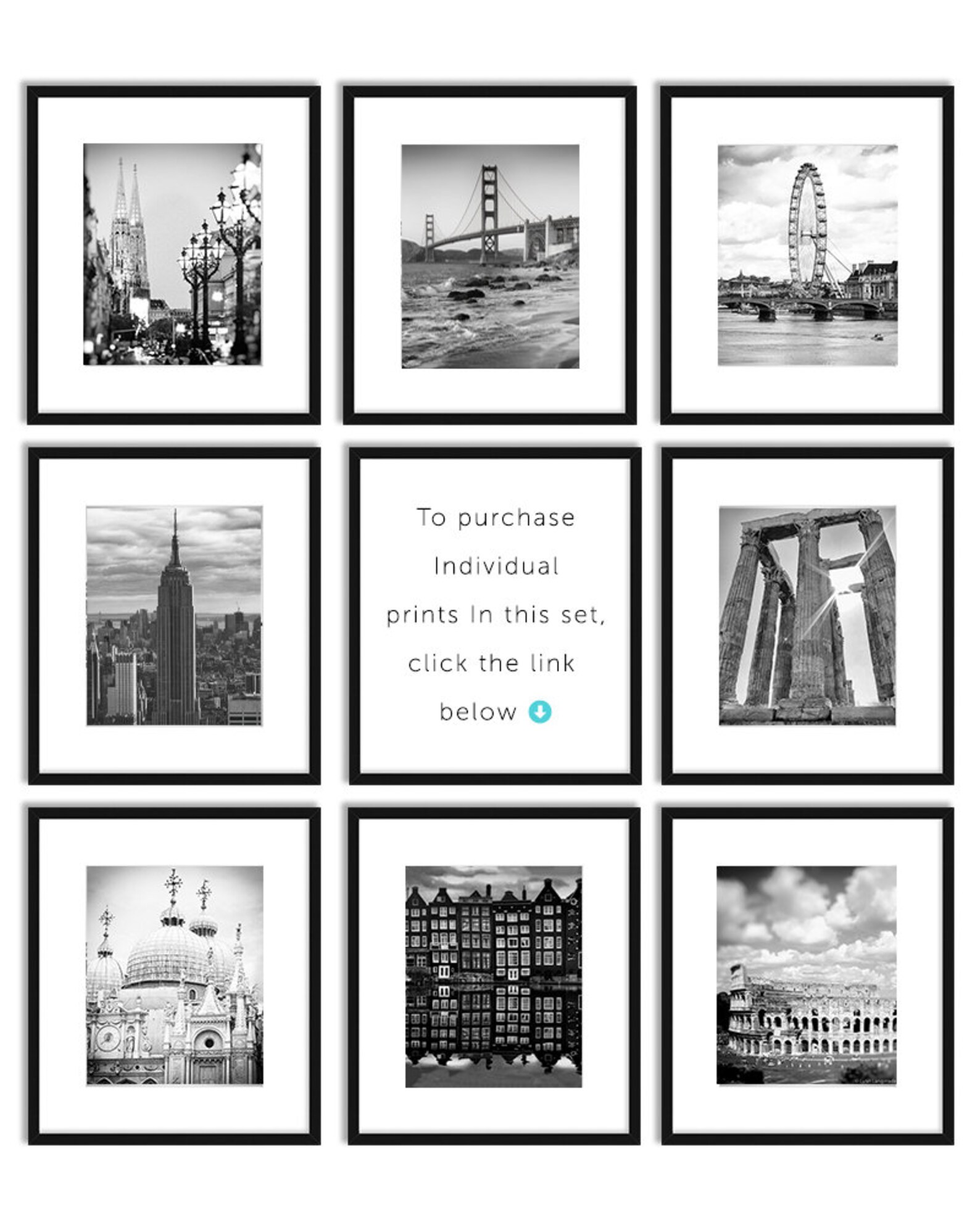 Black and White Print Set SET of 9 Prints Travel Europe - Etsy