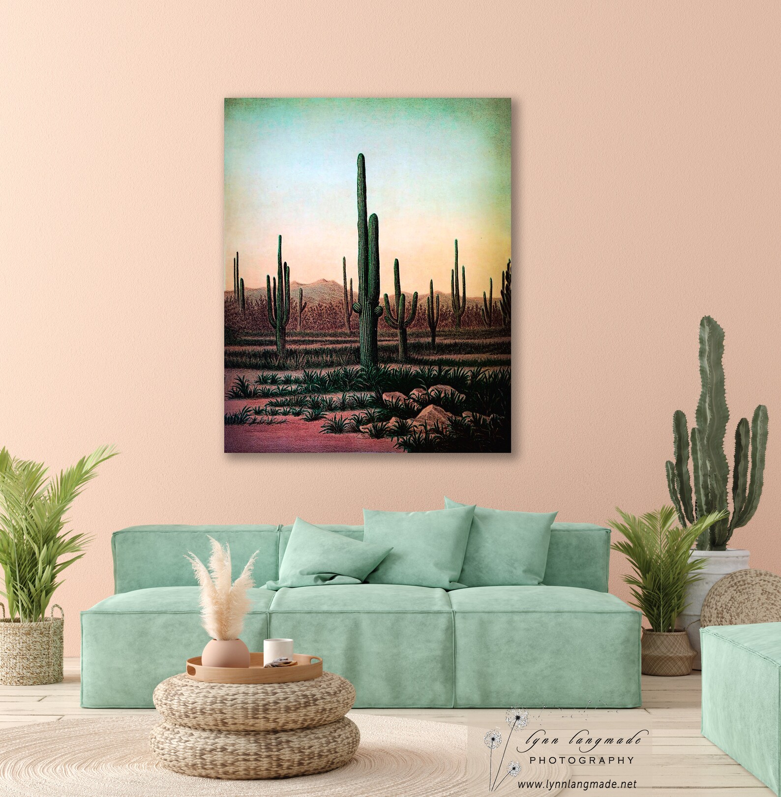 Cactus Print Cactus Wall Decor in Green Orange Boho Themed - Etsy