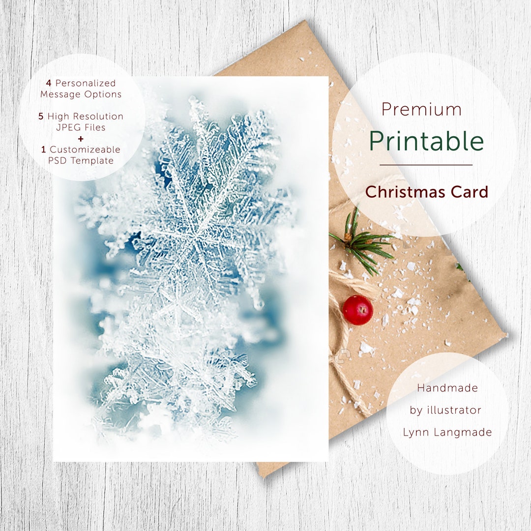 Christmas Cards Printable Holiday Card, Real Snowflake in Snow, Card ...