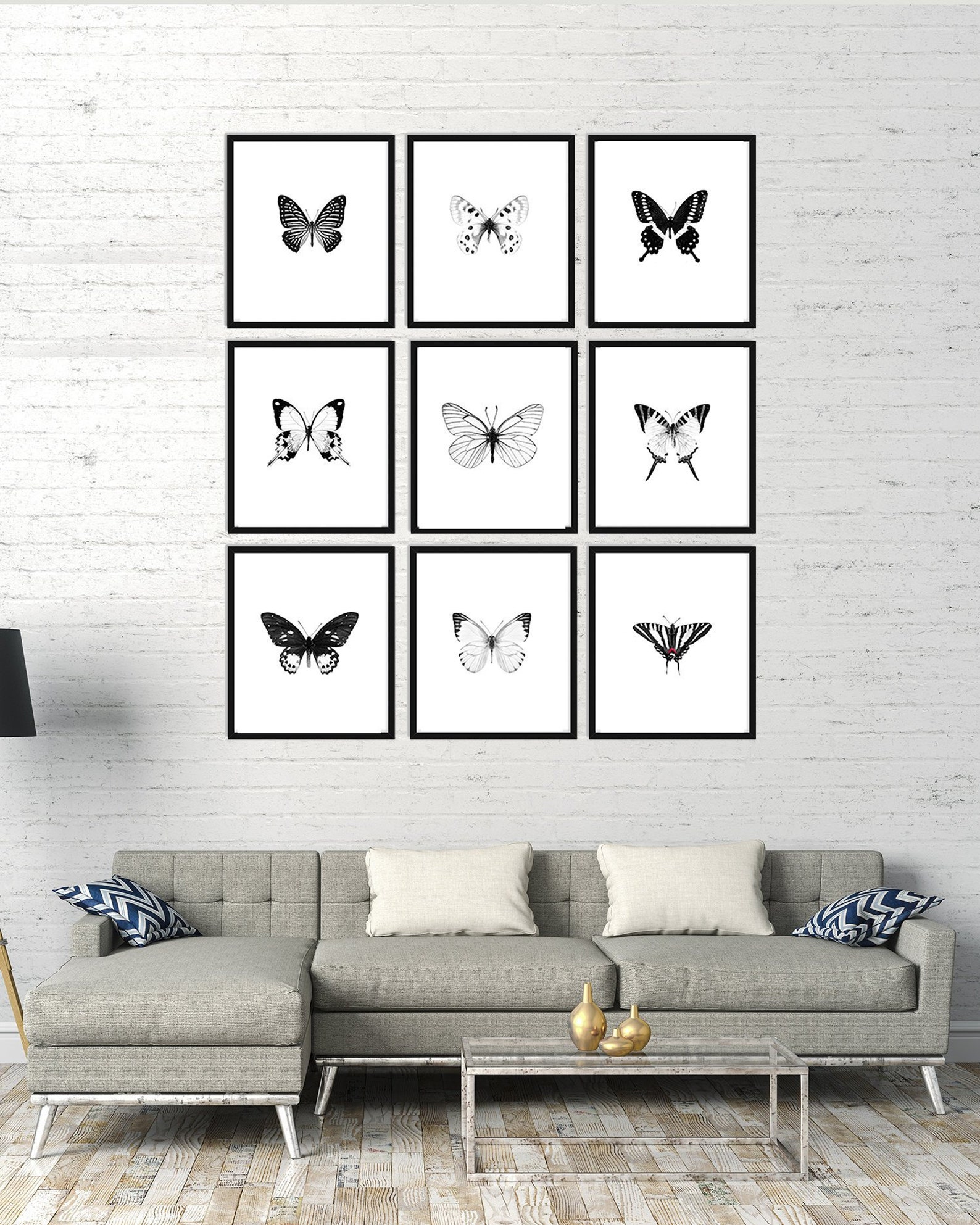 Butterfly Framed Art SET of 9 Black and White Butterfly Art - Etsy