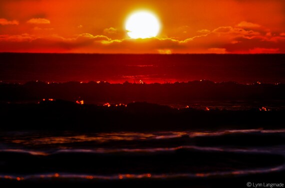 Beach Photography Red and Black Sunset at Stinson Beach in | Etsy