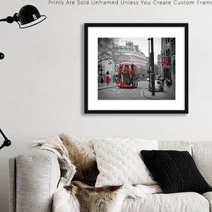 London Bus Wall Art - London Bus Print 16x20, Black White Red, London ...