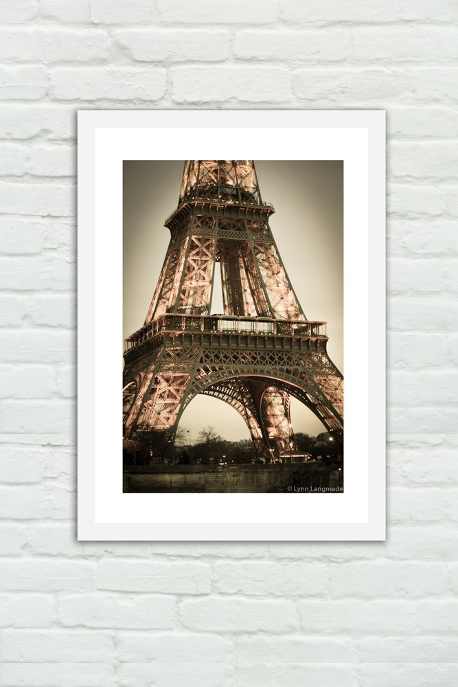 Paris Photography eiffel tower gold lights night beige 11x14 | Etsy
