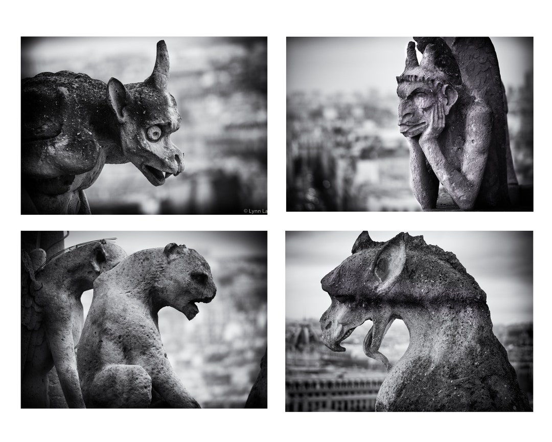 Gargoyles Print Set - Set of 4 Prints of Paris Gargoyles, Notre Dame ...