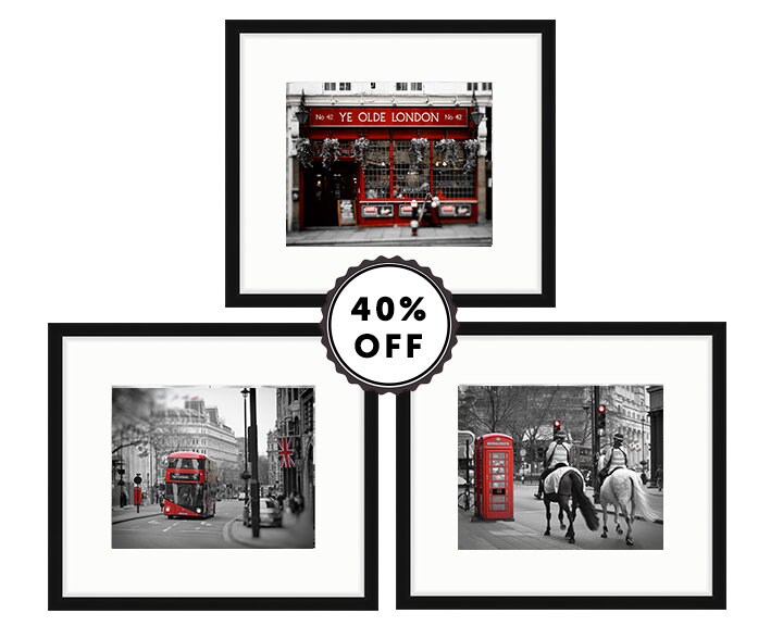 Red London Print Set set of 3 prints 11x14 London black and | Etsy