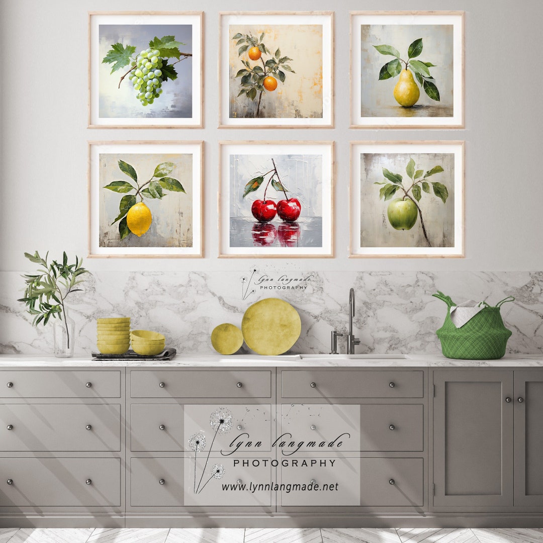 Fruit Canvas Art Set of 6 - Colorful Kitchen Decor, Citrus & Berries ...