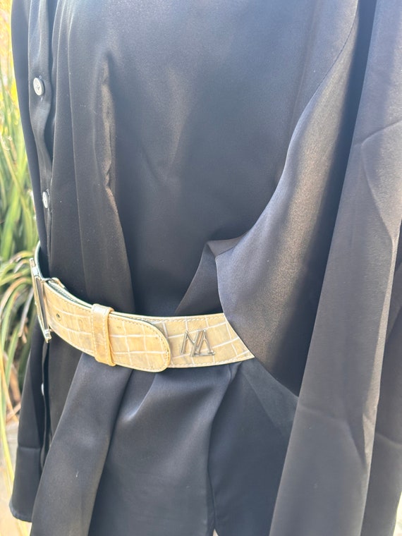 ML Escada Belt, Croco Embossed Belt Size Small, Beige… - Gem