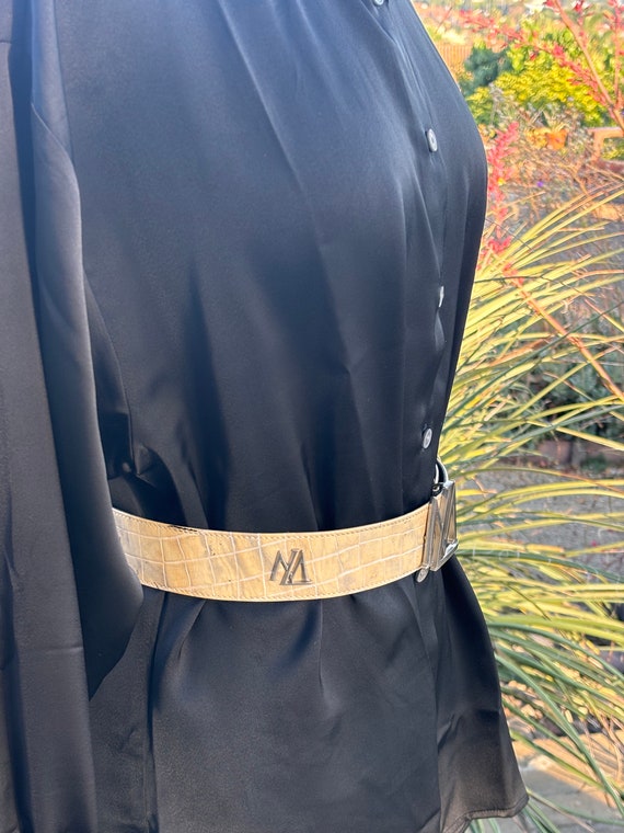 ML Escada Belt, Croco Embossed Belt Size Small, Beige… - Gem