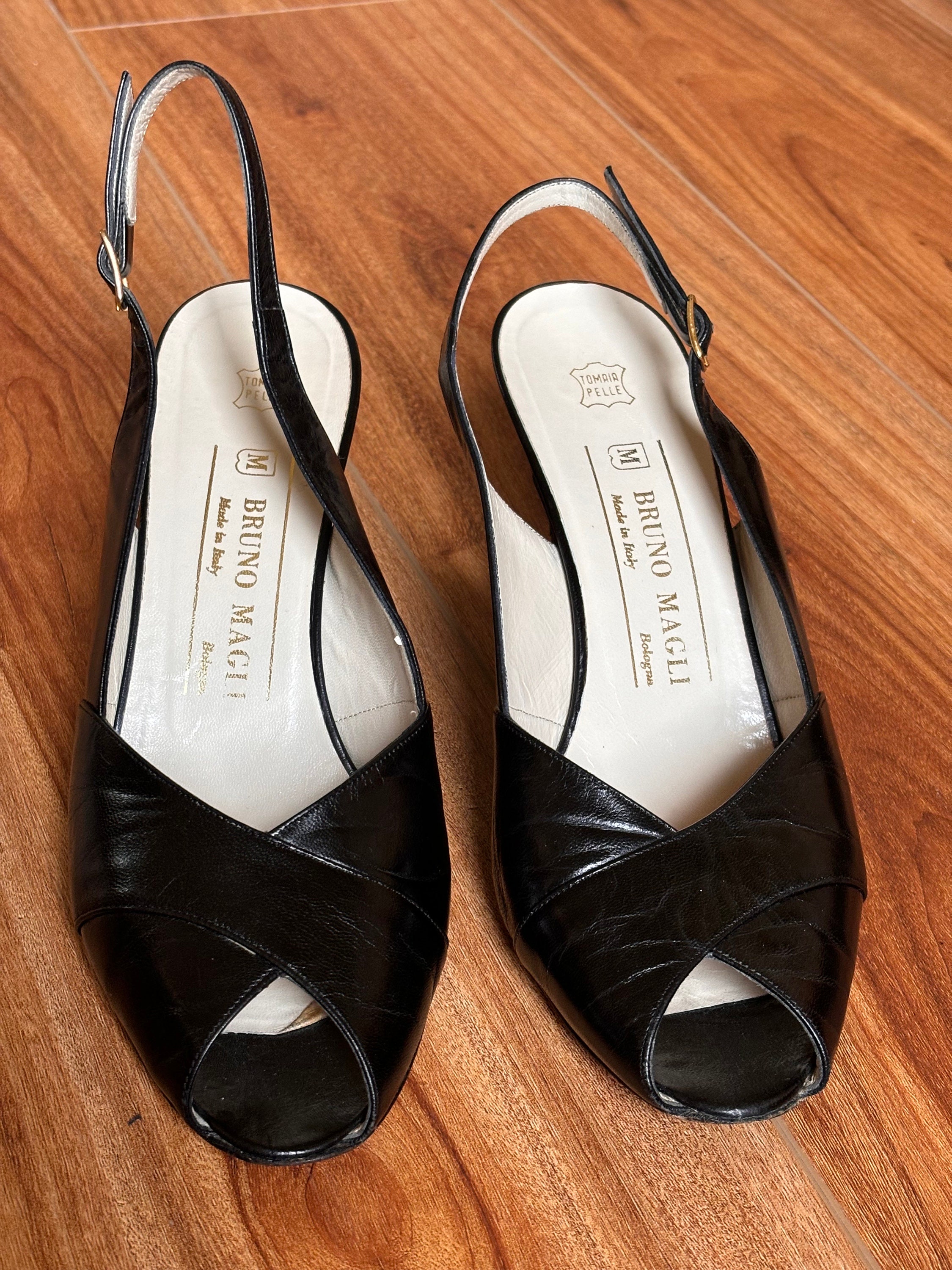 Bruno Magli Black Slingback, Open Toe Pumps, Size 7B - Etsy