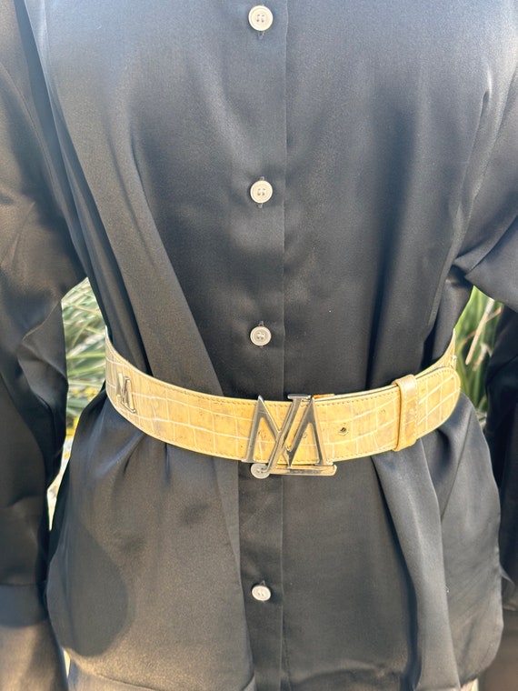 ML Escada Belt, Croco Embossed Belt Size Small, Beige… - Gem