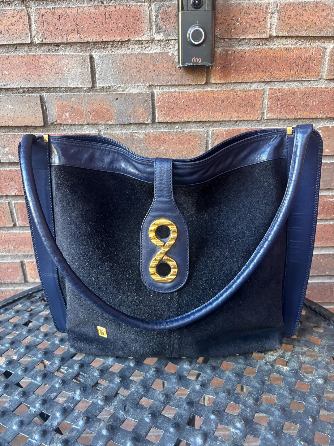 Vintage Tiziano Ferrari Suede and Leather Purse Navy Blue - Etsy