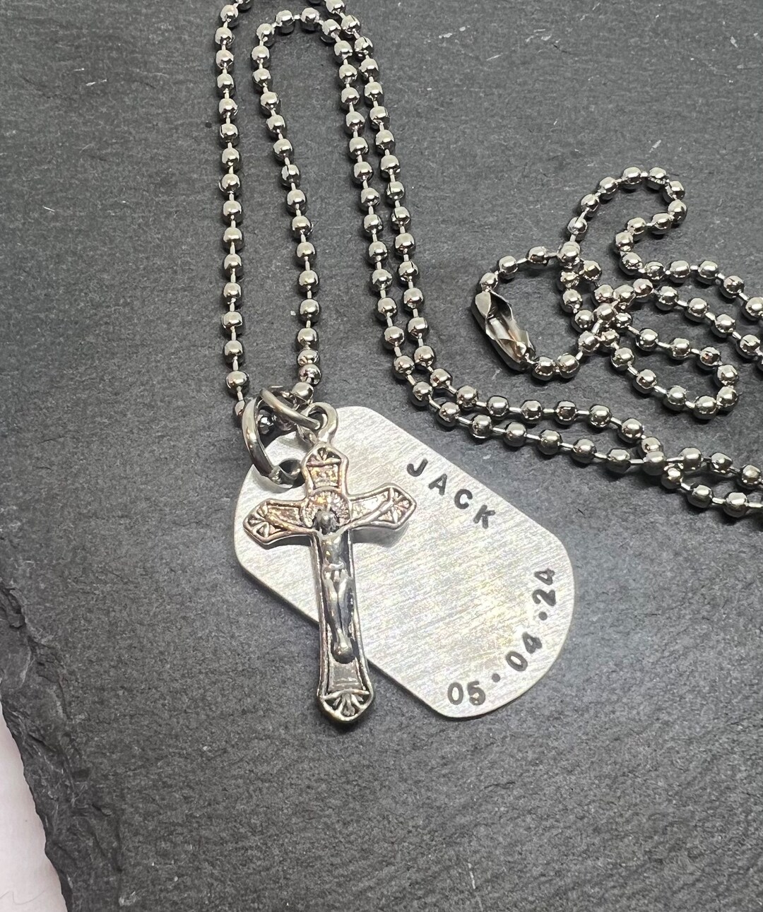 Personalized Communion Cross Necklace: Hand Stamped Silver Dog Tag - Etsy