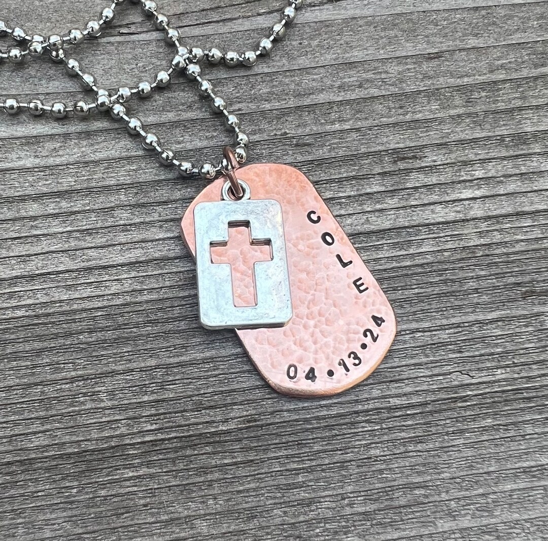 Personalized Copper Dog Tag Cross Necklace - Confirmation Gift - Etsy