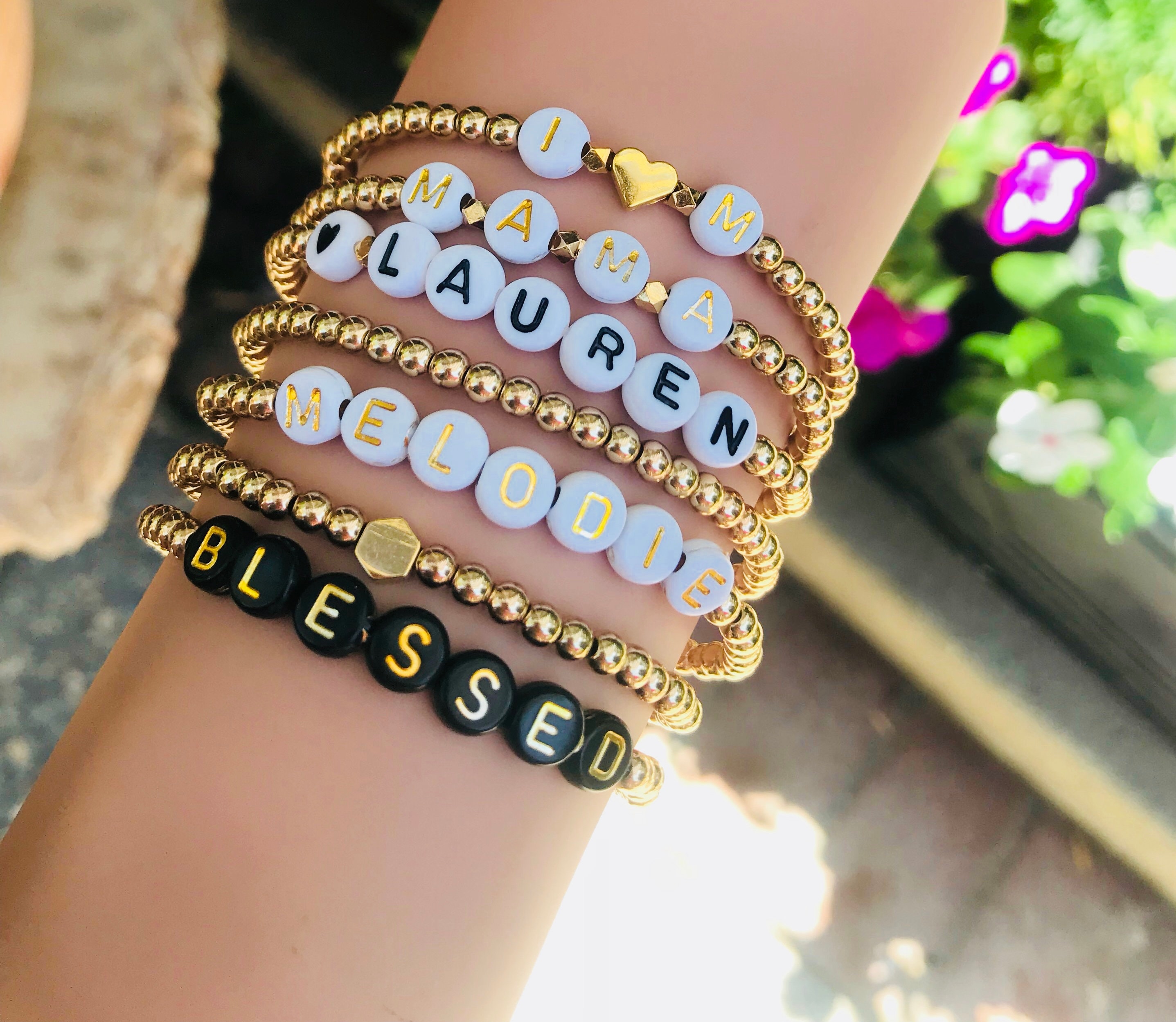 Name Bracelet / Beaded Letter Bracelets / GoldFill / Non-Tarnish ...