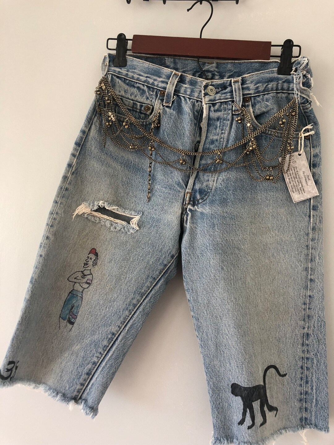 Long Denim Cut Offs W/chains - Etsy