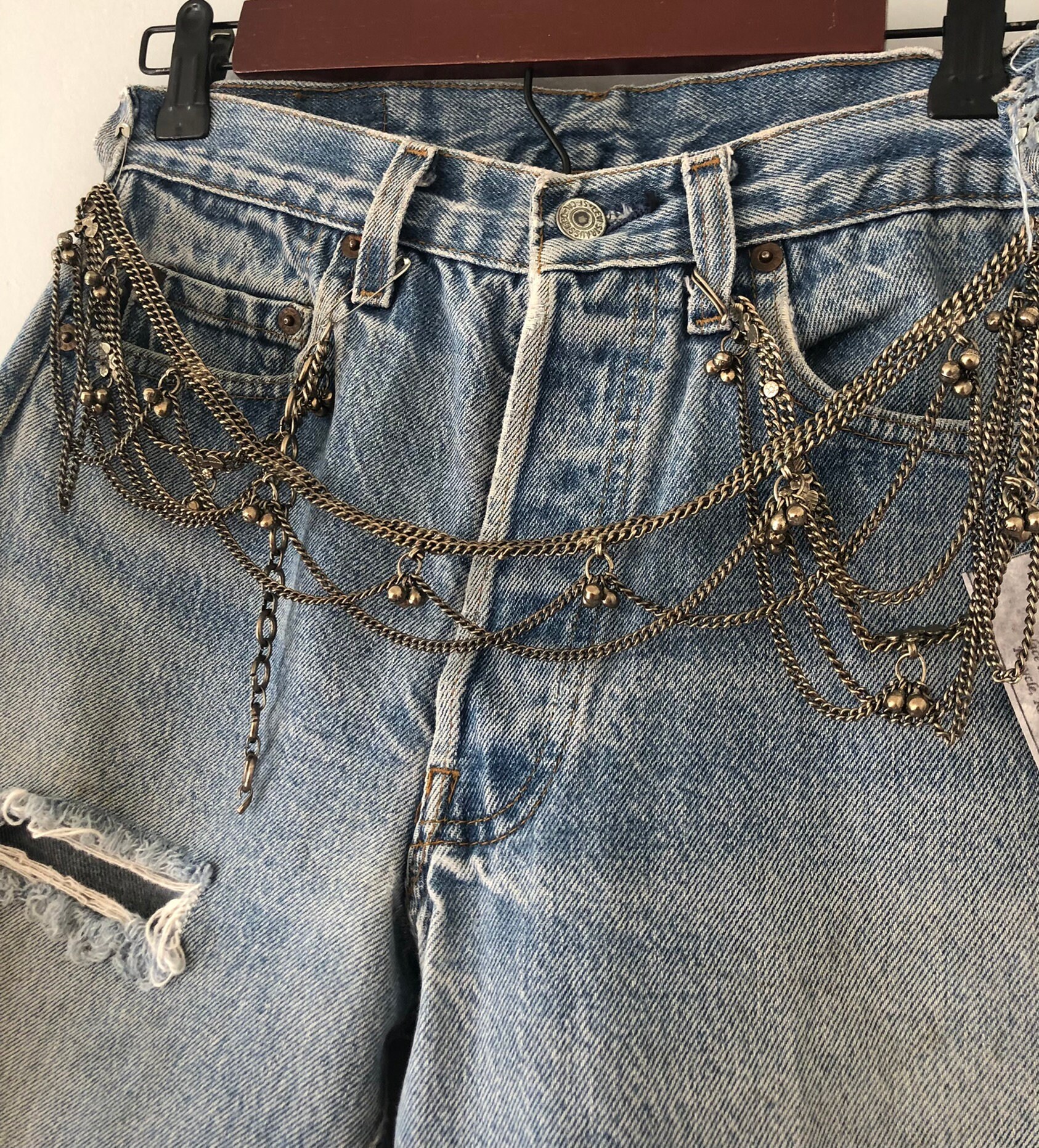 Long Denim Cut Offs W/chains - Etsy