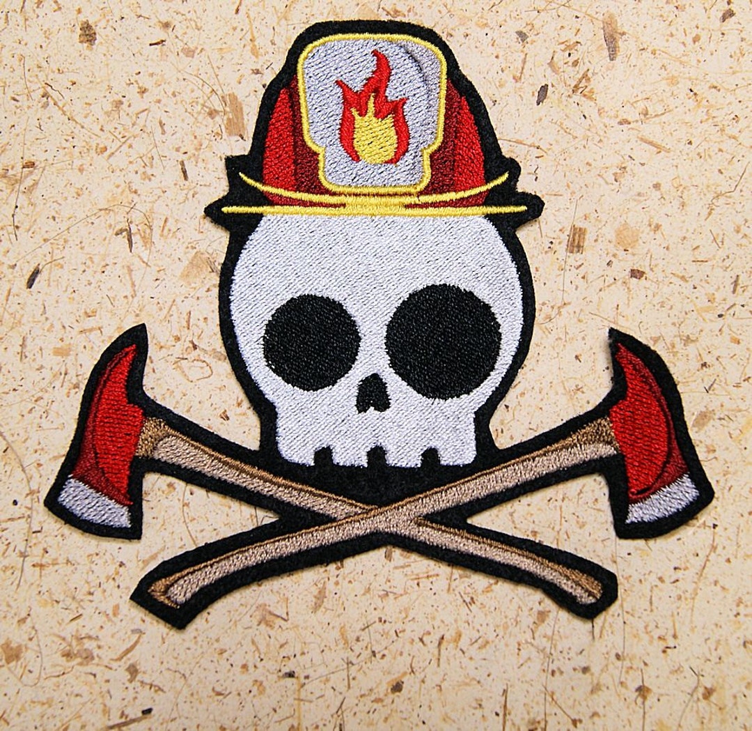 Fireman Patch Skull Crossbones Iron on Embroidery Patch Mtcoffinz ...