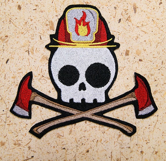 Fireman Skull Crossbones Iron on Embroidery Patch Mtcoffinz - Etsy
