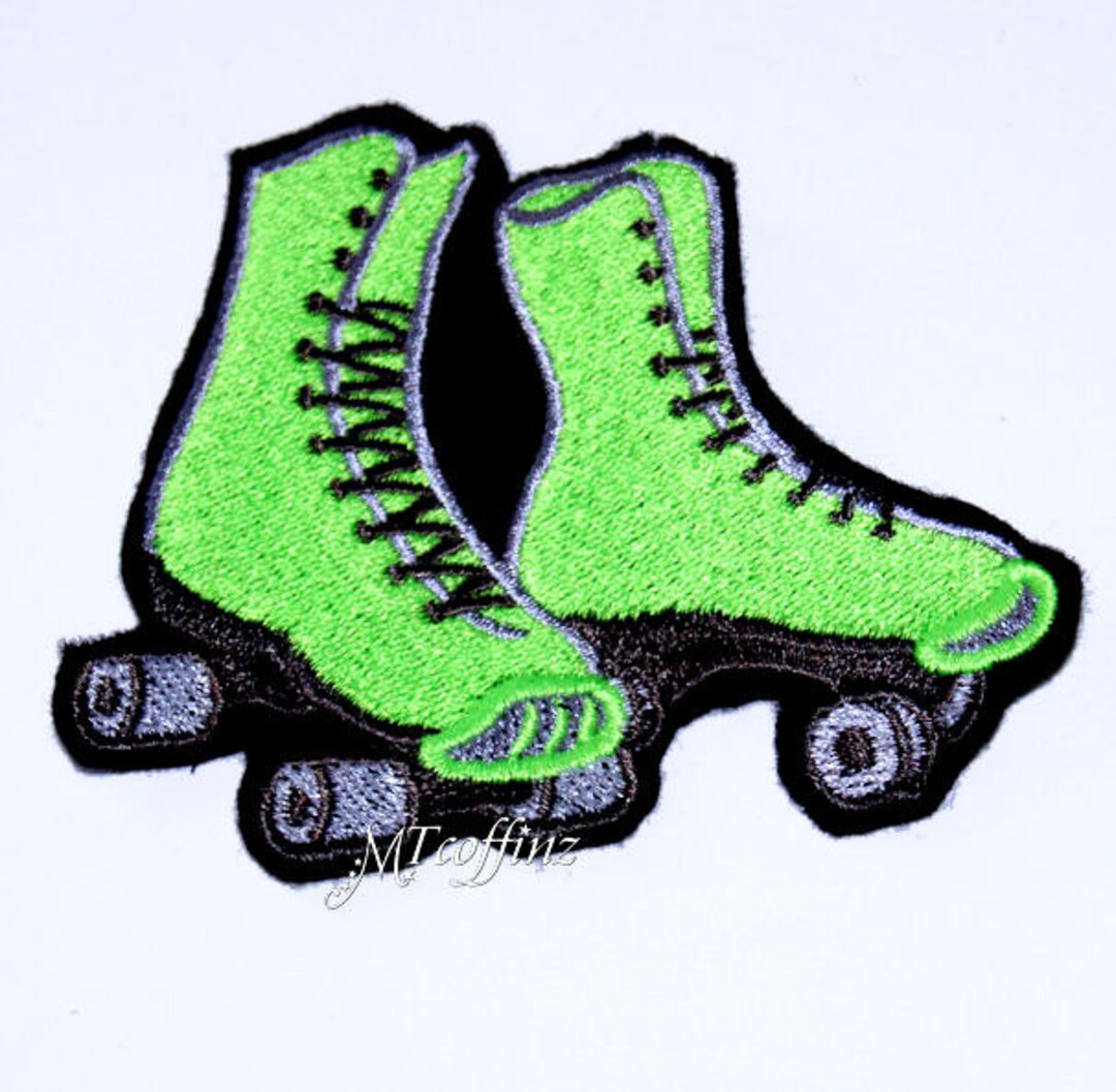 Neon Lime Green Roller Derby Quad Skates Iron On Embroidery Patch Mtcoffinz Etsy
