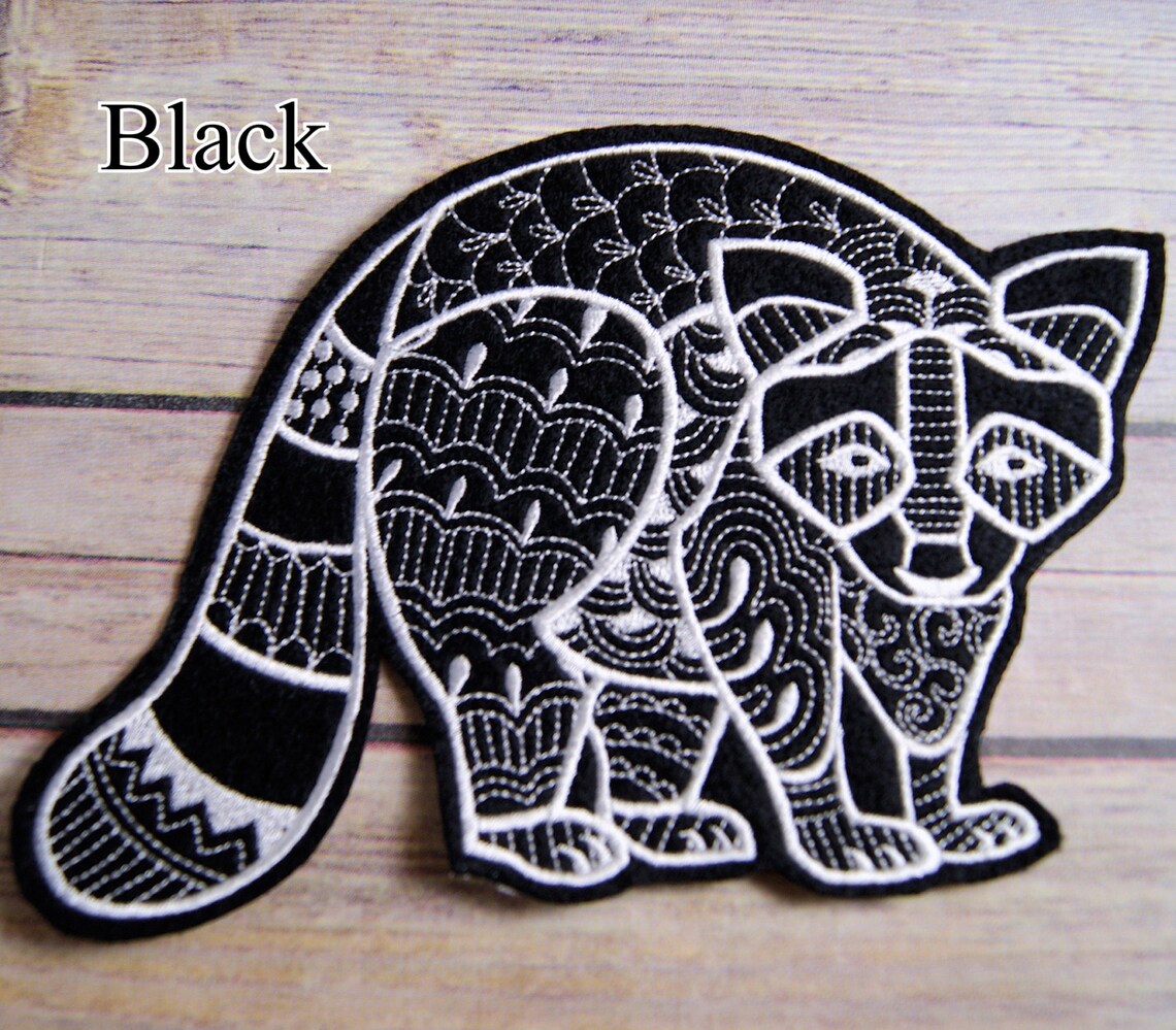 Raccoon Black White Iron on Embroidery Patch Mtcoffinz | Etsy