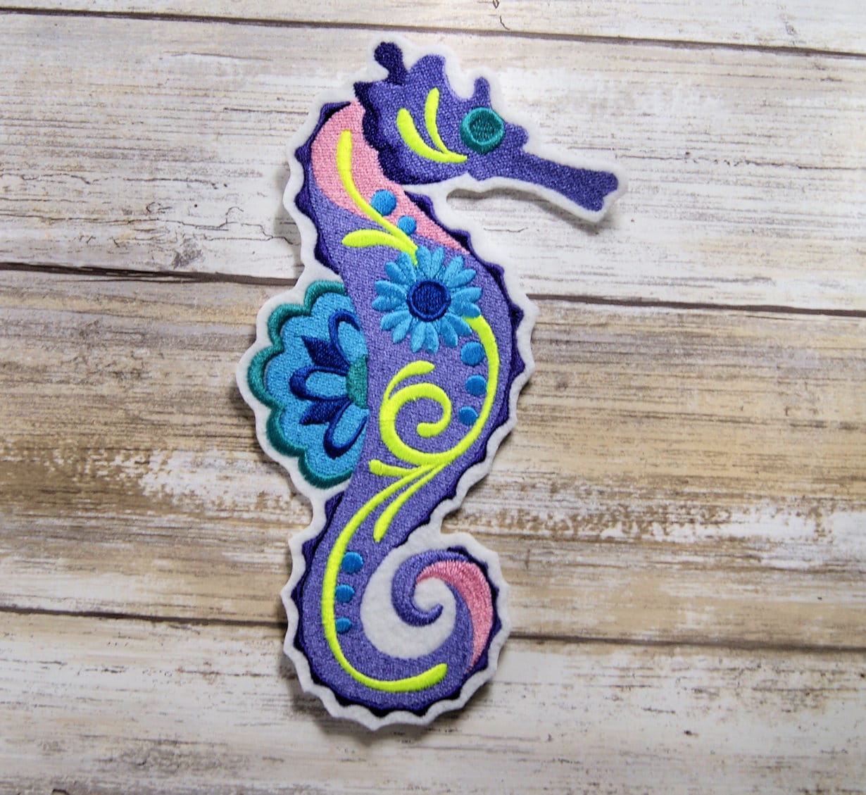 Seahorse Patch Flower Power Purple Seahorse Floral Sea Horse - Iron on ...
