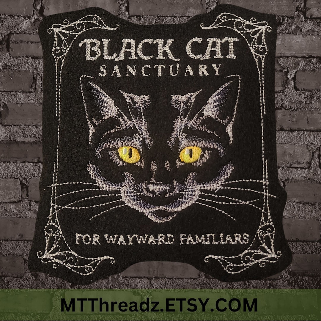 Black Cat Patch Cat Sanctuary Patch Black Cat Embroidery Wayward Familiars Patch Pet Rescue ...