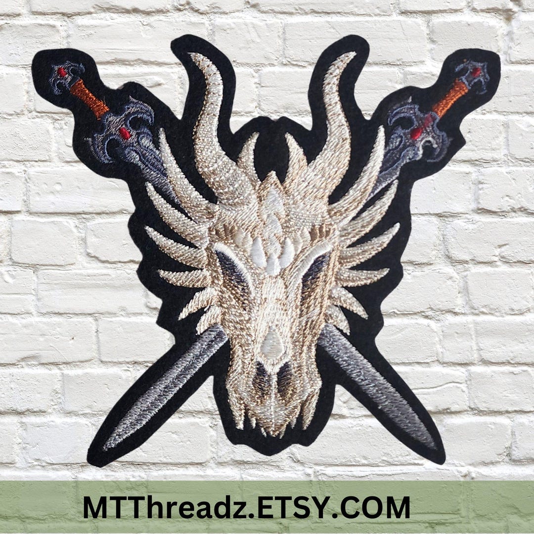 Dragon Skull Patch DND Dragon Swords Patch Embroidery Dragon Fantasy ...