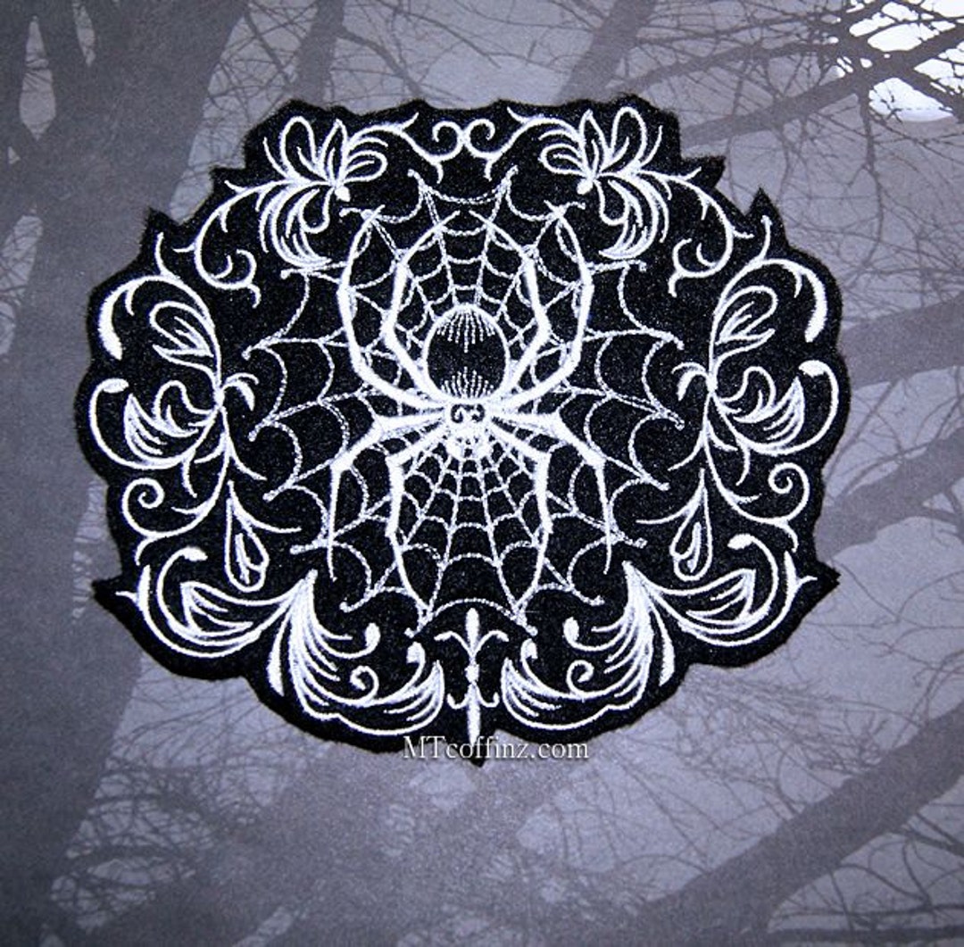 Damask Gothic Spiderweb Black White Iron on Embroidery Patch Mtcoffinz ...