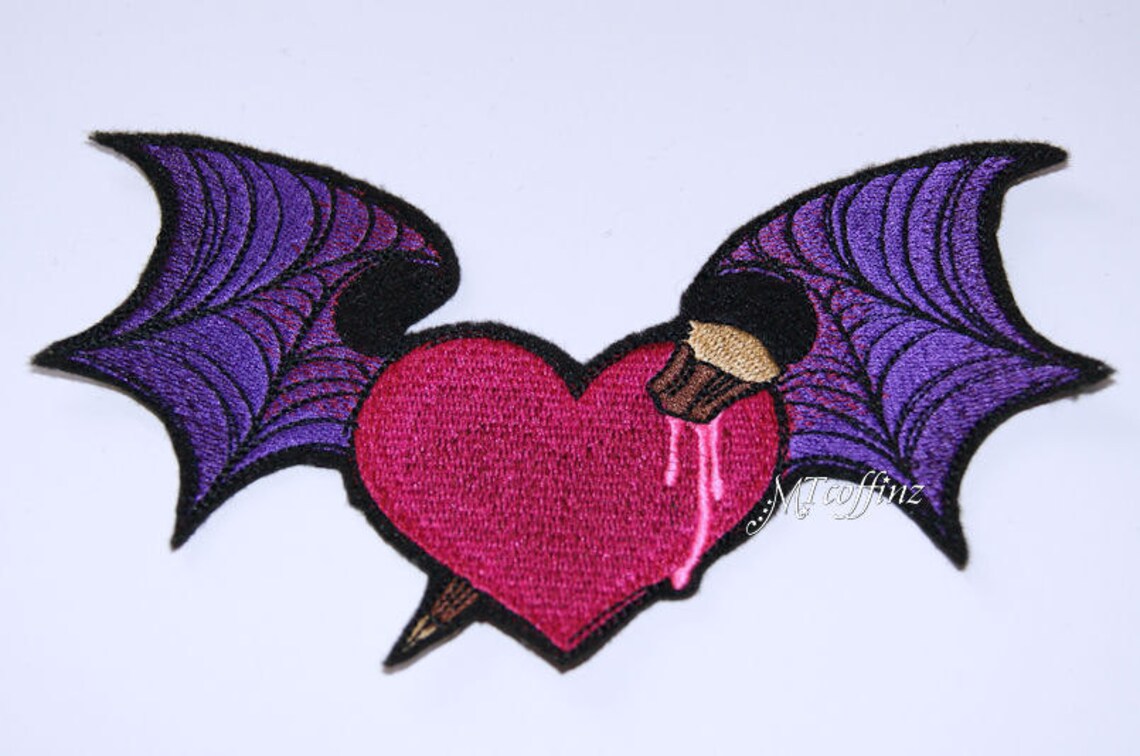 Staked Vampire Heart With Wings Iron on Embroidery Patch Mtcoffinz - Etsy