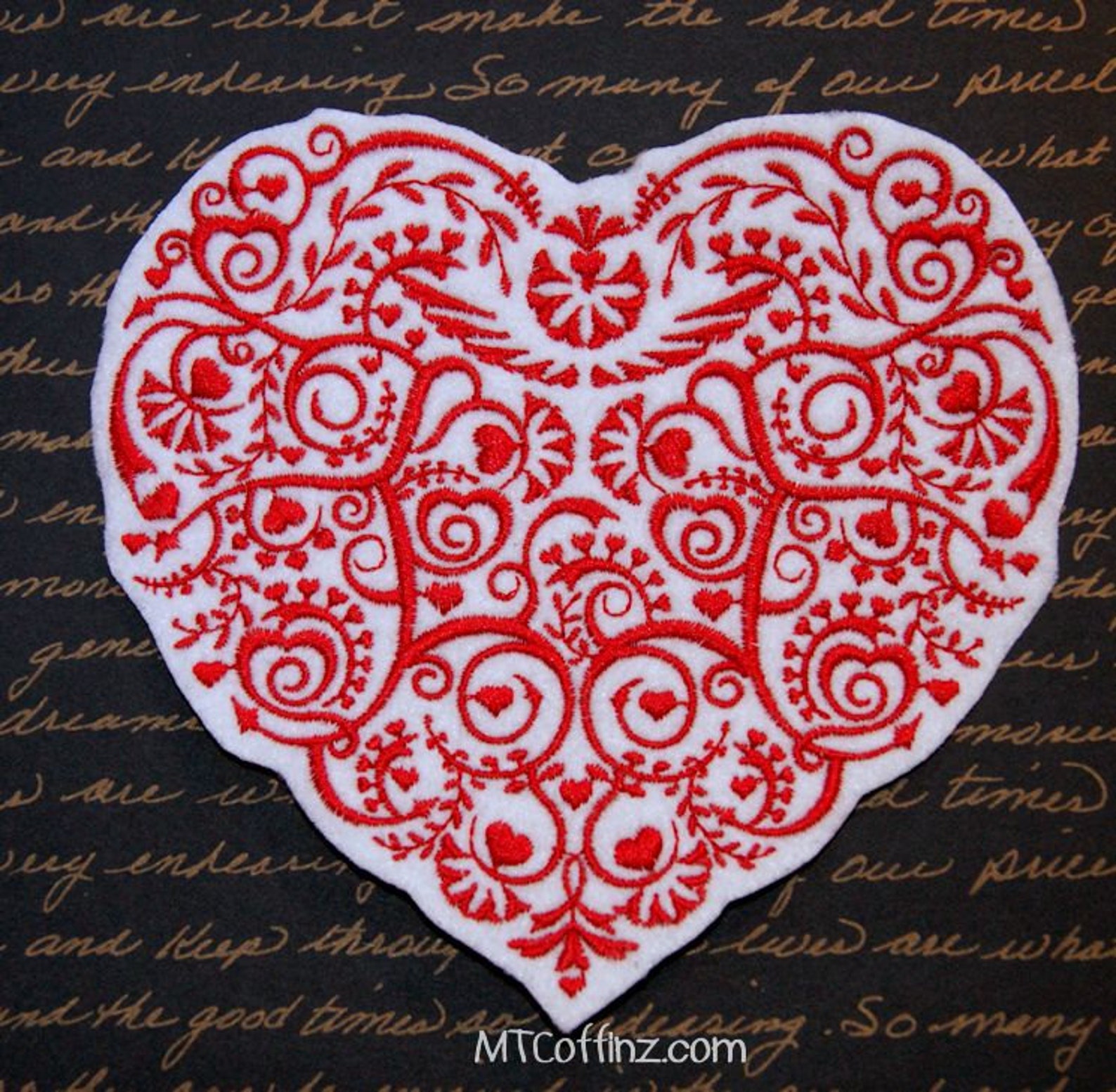 Red Lace Filigree Heart Iron on Embroidery Patch Mtcoffinz - Etsy