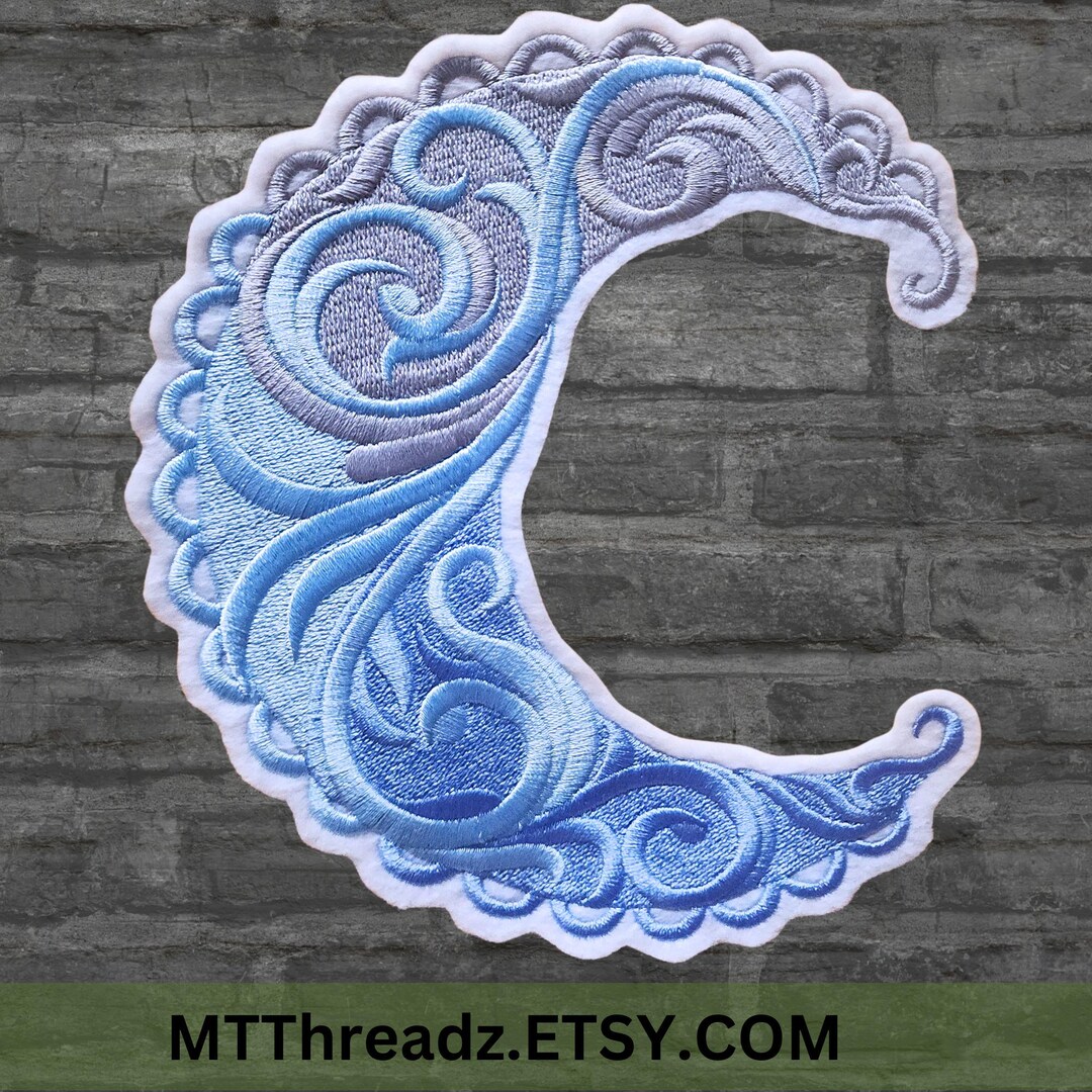 Blue Moon Patch Ice Blue Crescent Moon Baroque Swirls Iron on ...