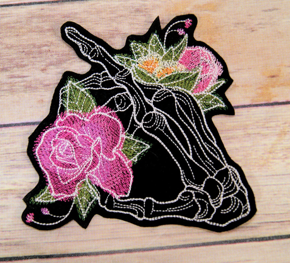 Skeleton Hand Flowers Gothic Dire Blooms Iron on Embroidery - Etsy