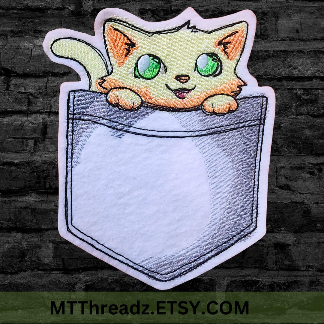 Cute Kitten Patch Pocket Monster Cat Kitten Pocket Cat Iron on ...