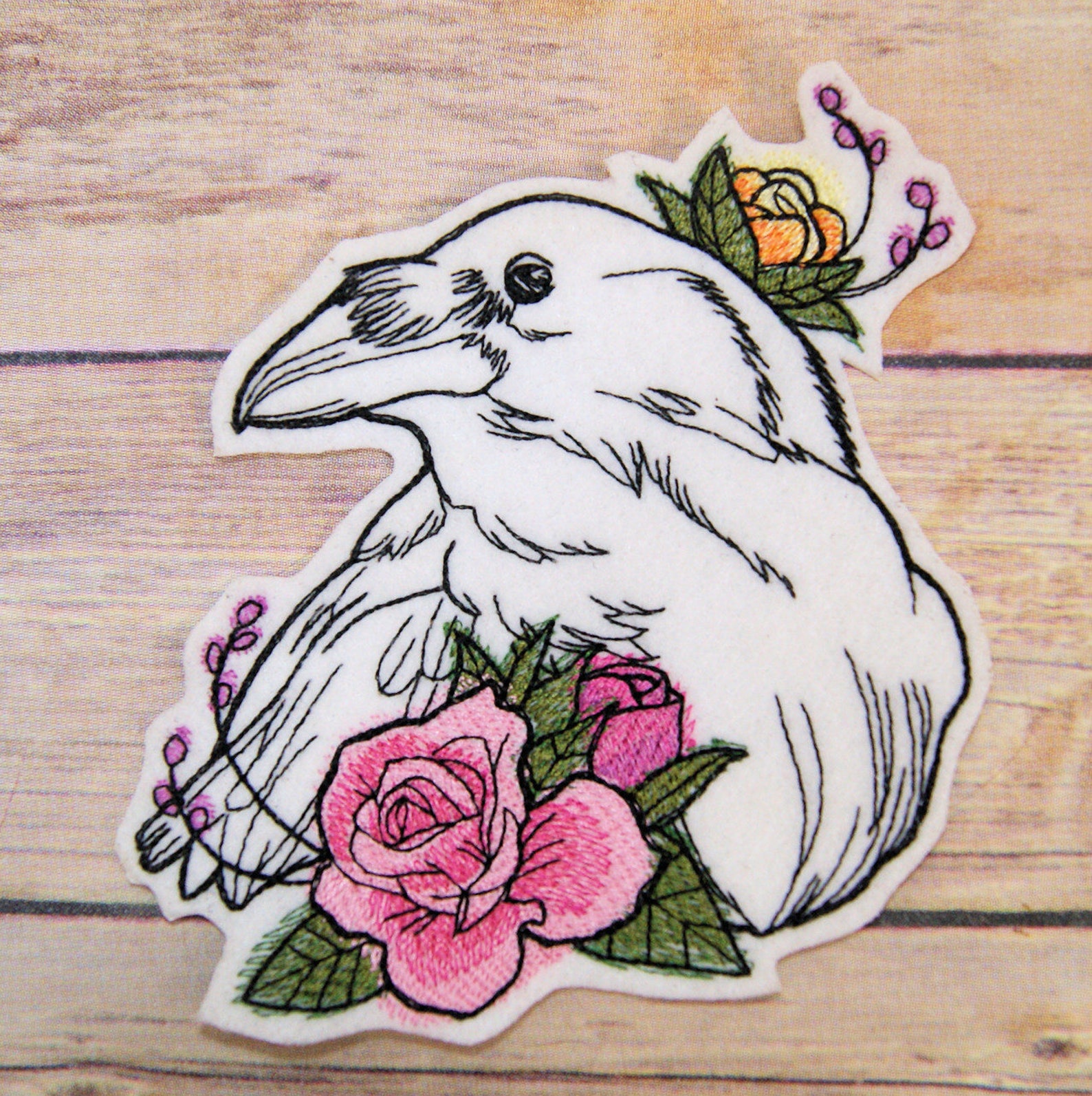 Raven Flowers Gothic Dire Blooms Iron on Embroidery Patch Mtcoffinz ...