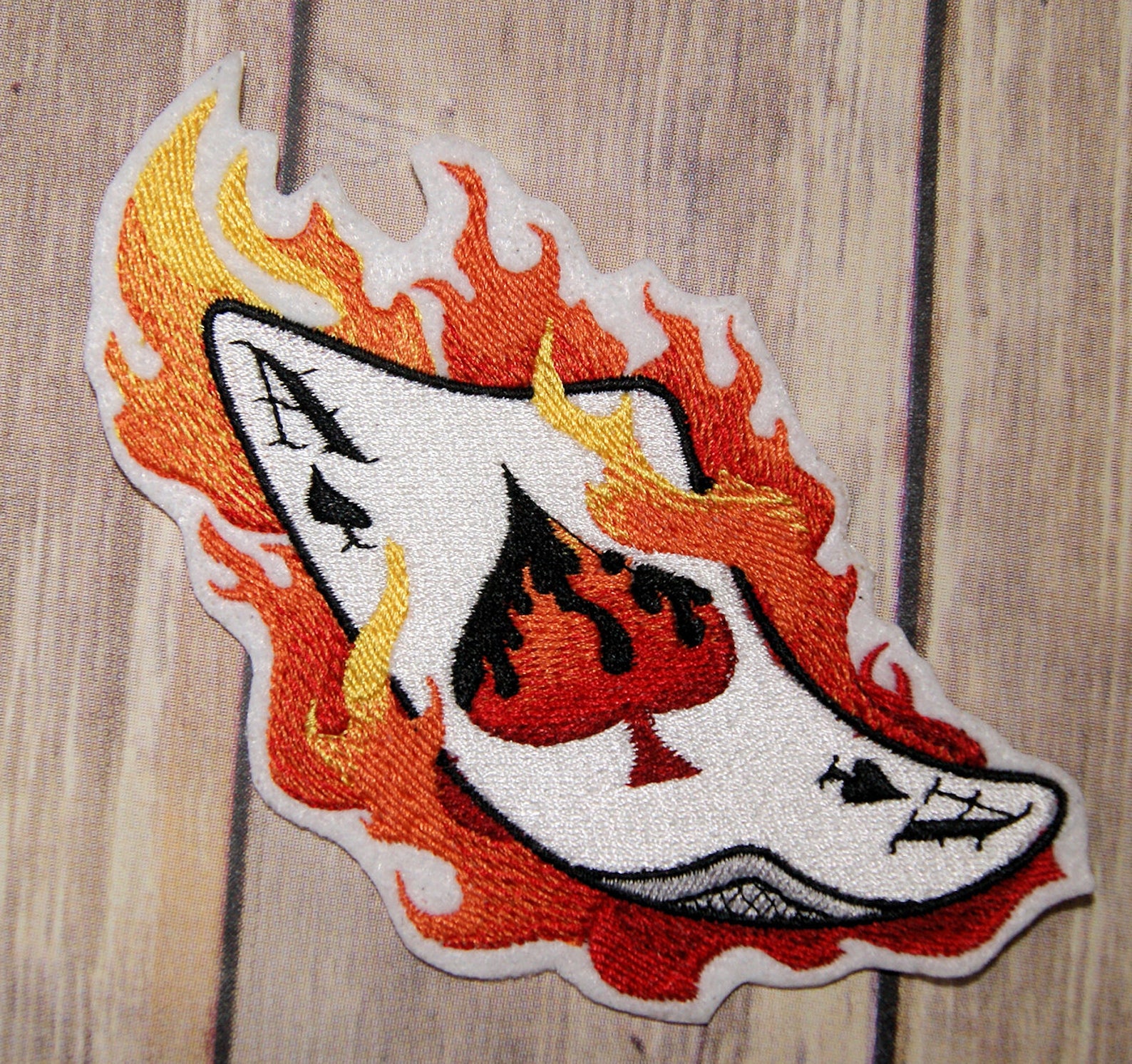Flaming Ace of Spades Iron on Embroidery Patch Mtcoffinz - Choose Size ...