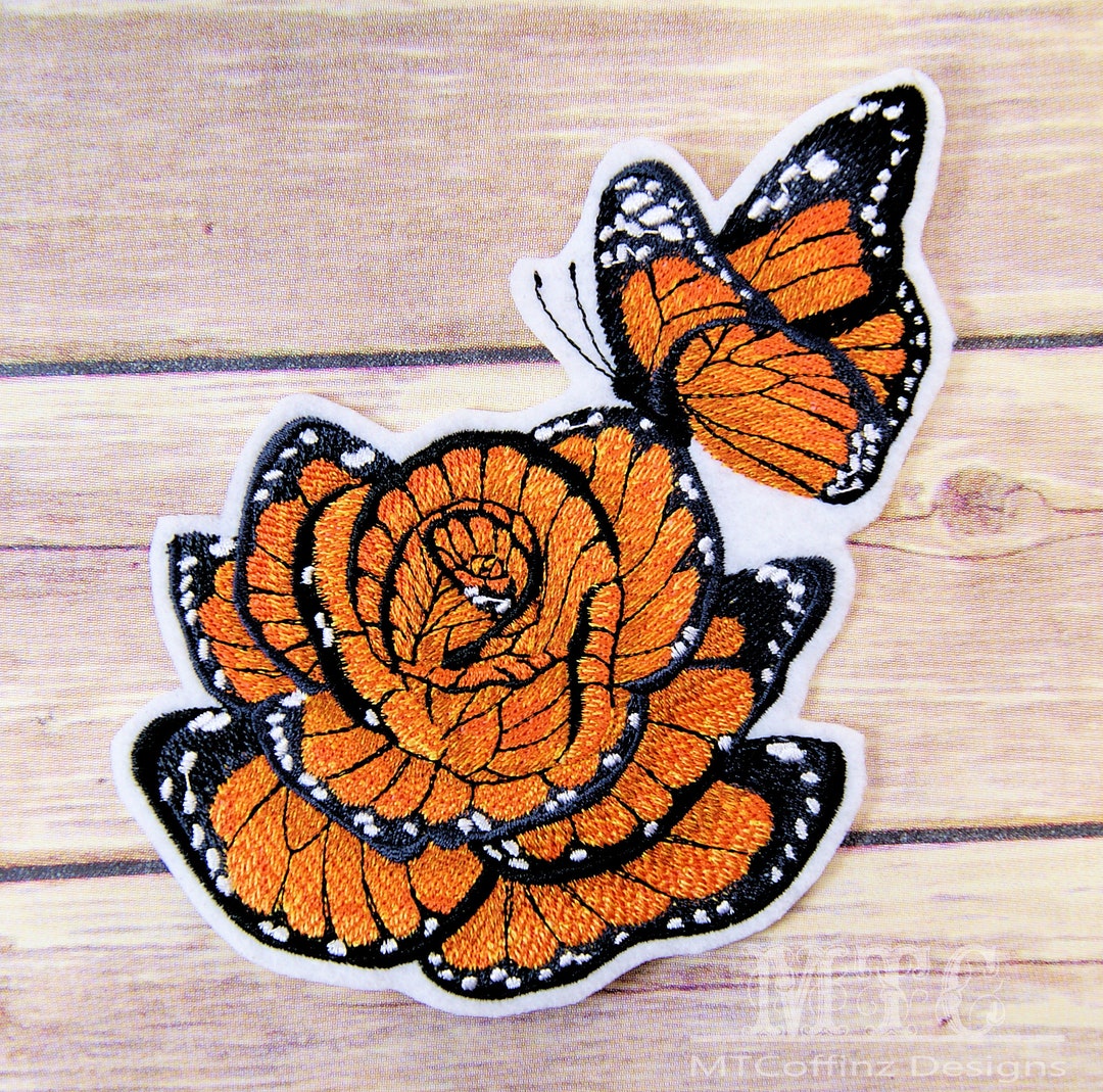 Monarch Butterfly Patch Butterfly Rose Floral Butterfly Iron on Embroidery Patch - Choose Size ...