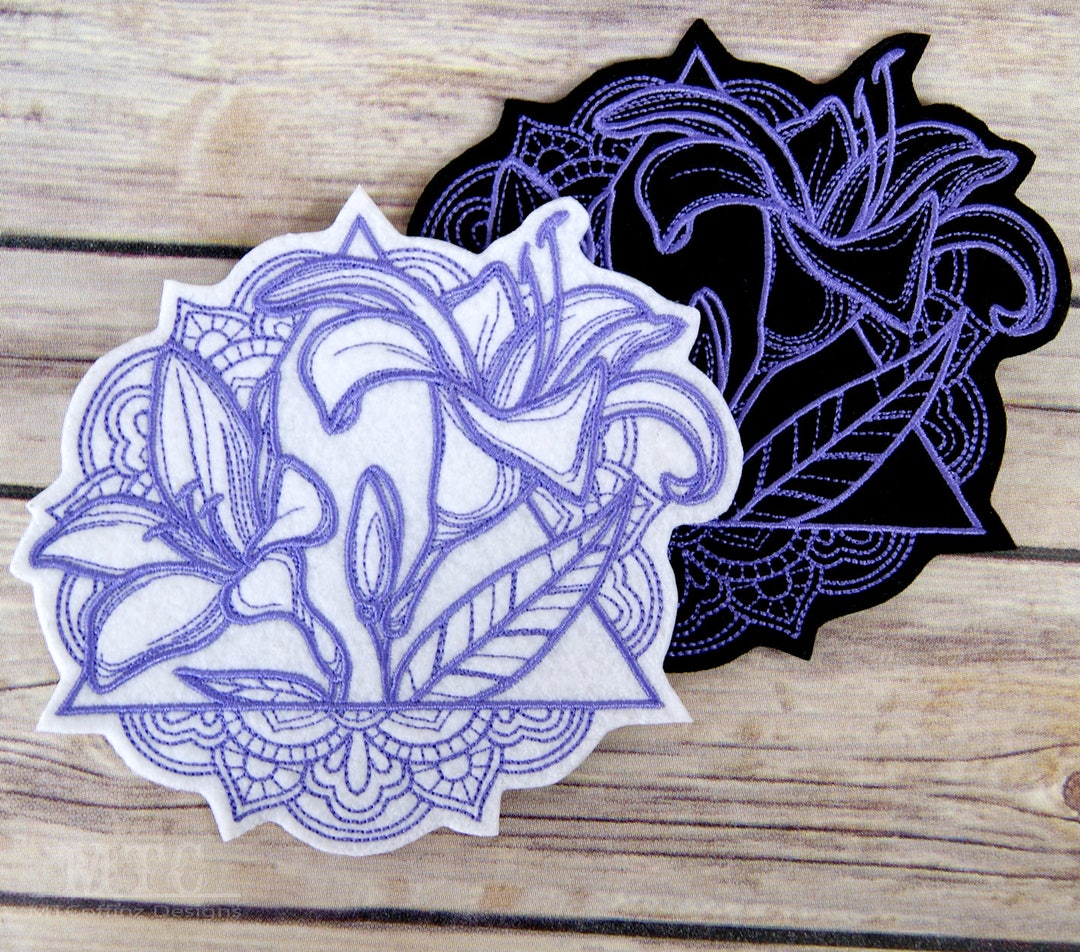 Lily Flower Triangle Medallion Mystique Flora- Iron on Embroidery Patch ...