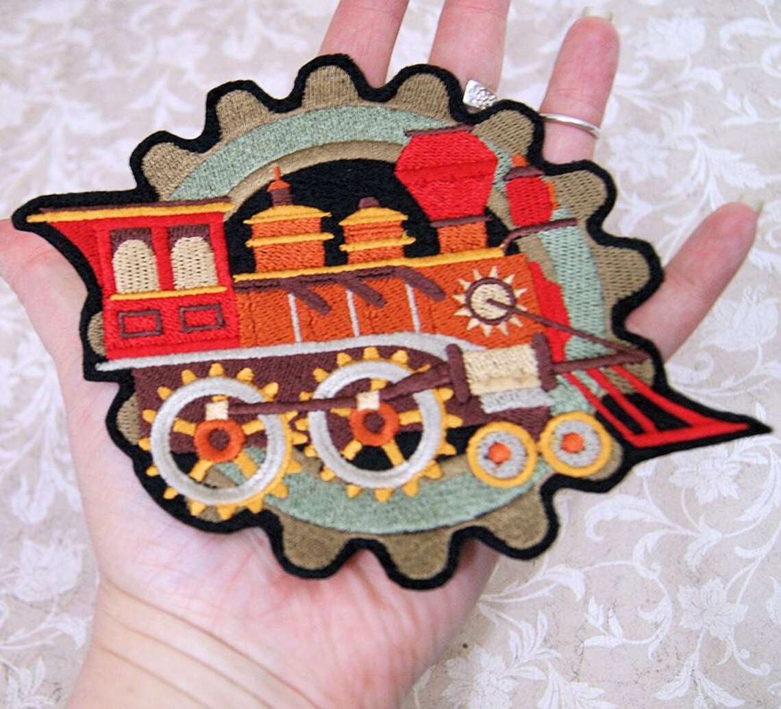 Mechanical Train Steampunk Gears Iron on Embroidery Patch | Etsy