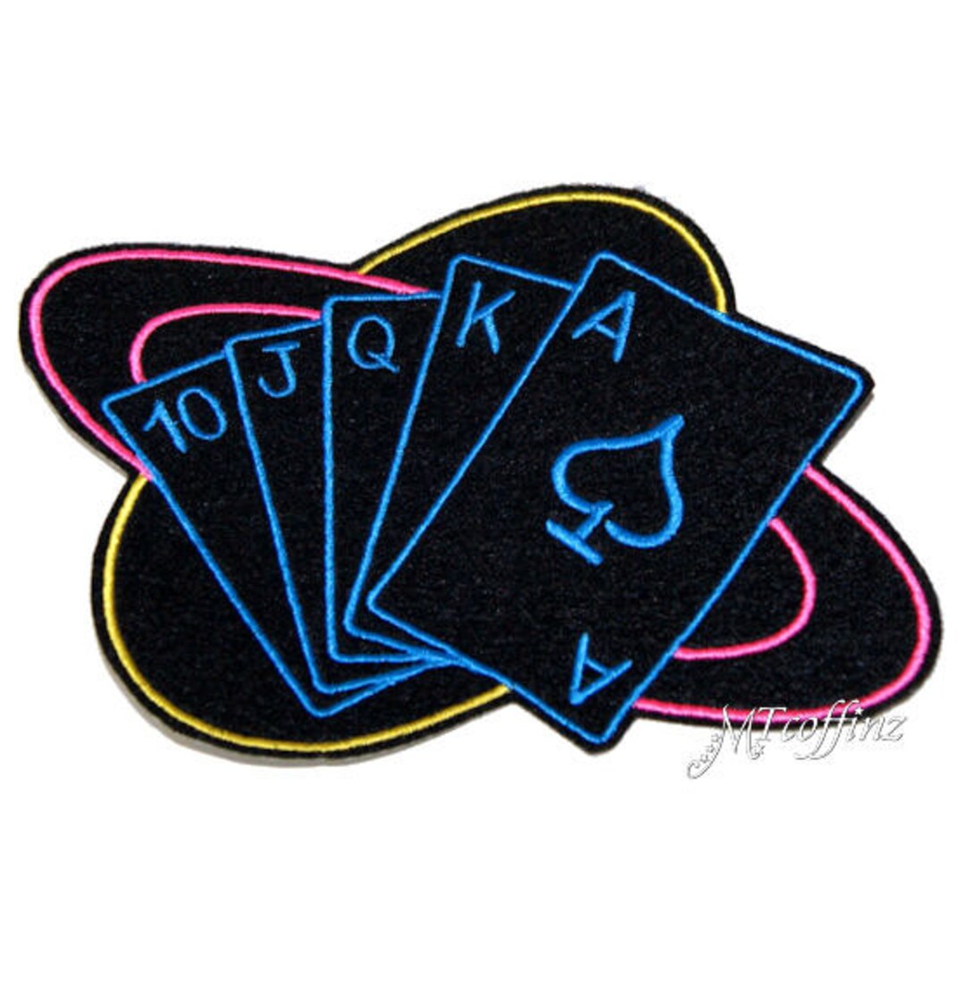 Neon Vegas Poker Royal Flush Cards Iron on Embroidery Patch Mtcoffinz ...