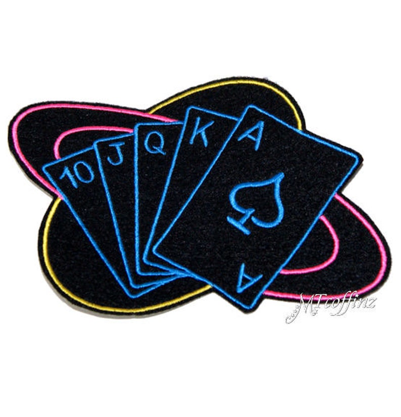 Neon Vegas Poker Royal Flush Cards Iron on Embroidery Patch - Etsy