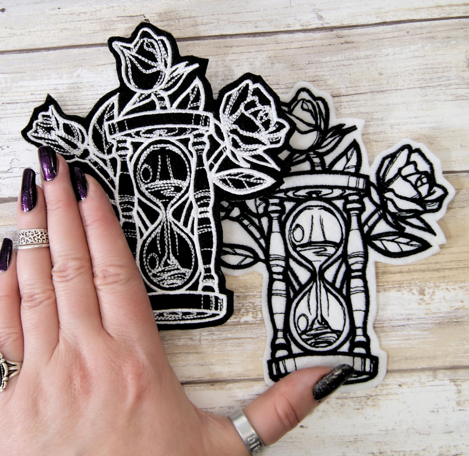 Hourglass and Roses Mystical Iron on Embroidery Patch Mtcoffinz ...