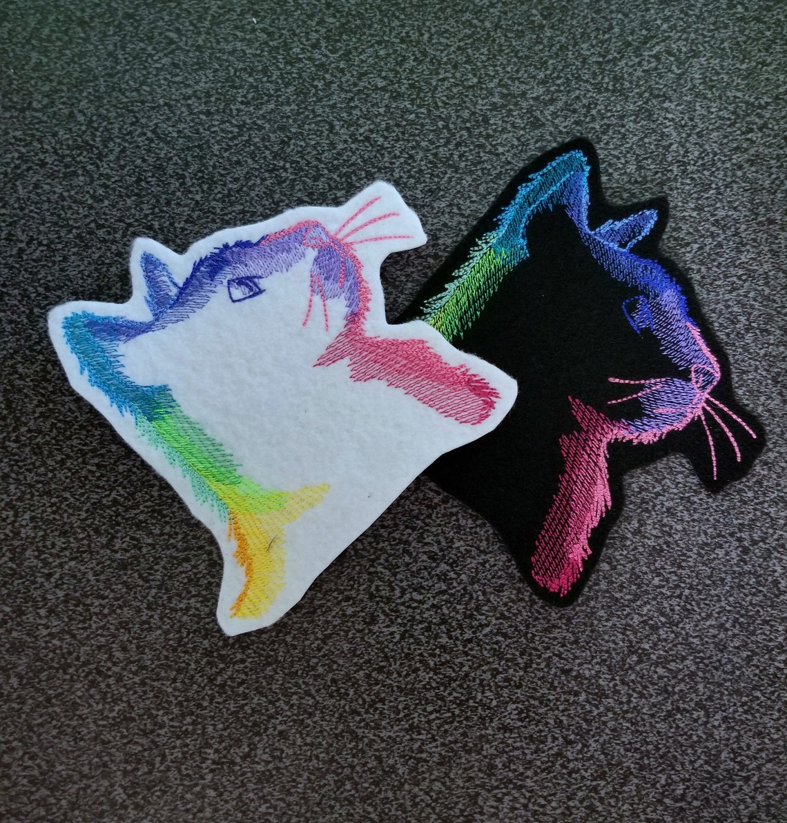Neon Rainbow Cat Sketch Silhouette Kitten Iron on Embroidery - Etsy